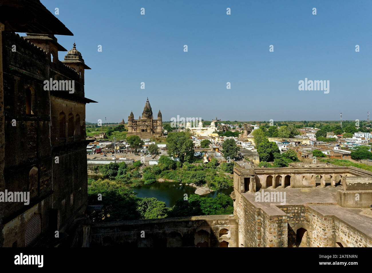 View of Orchha city and Betwa river from Palace window Stock Photo - Alamy