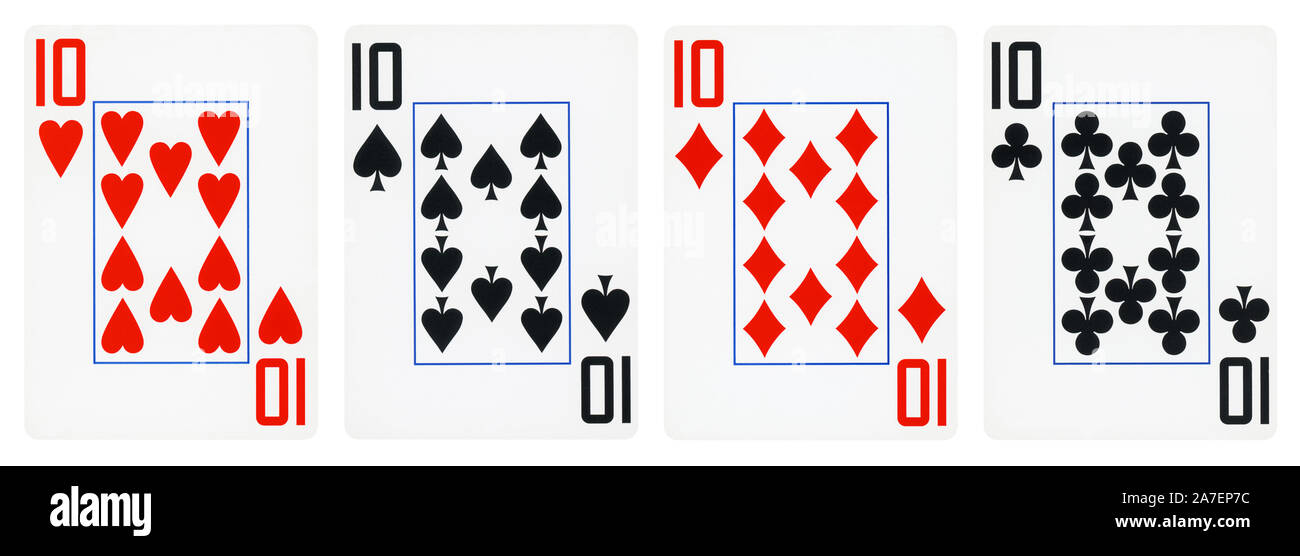 Four Playing Cards Isolated on White Background, Showing Tens from Each ...