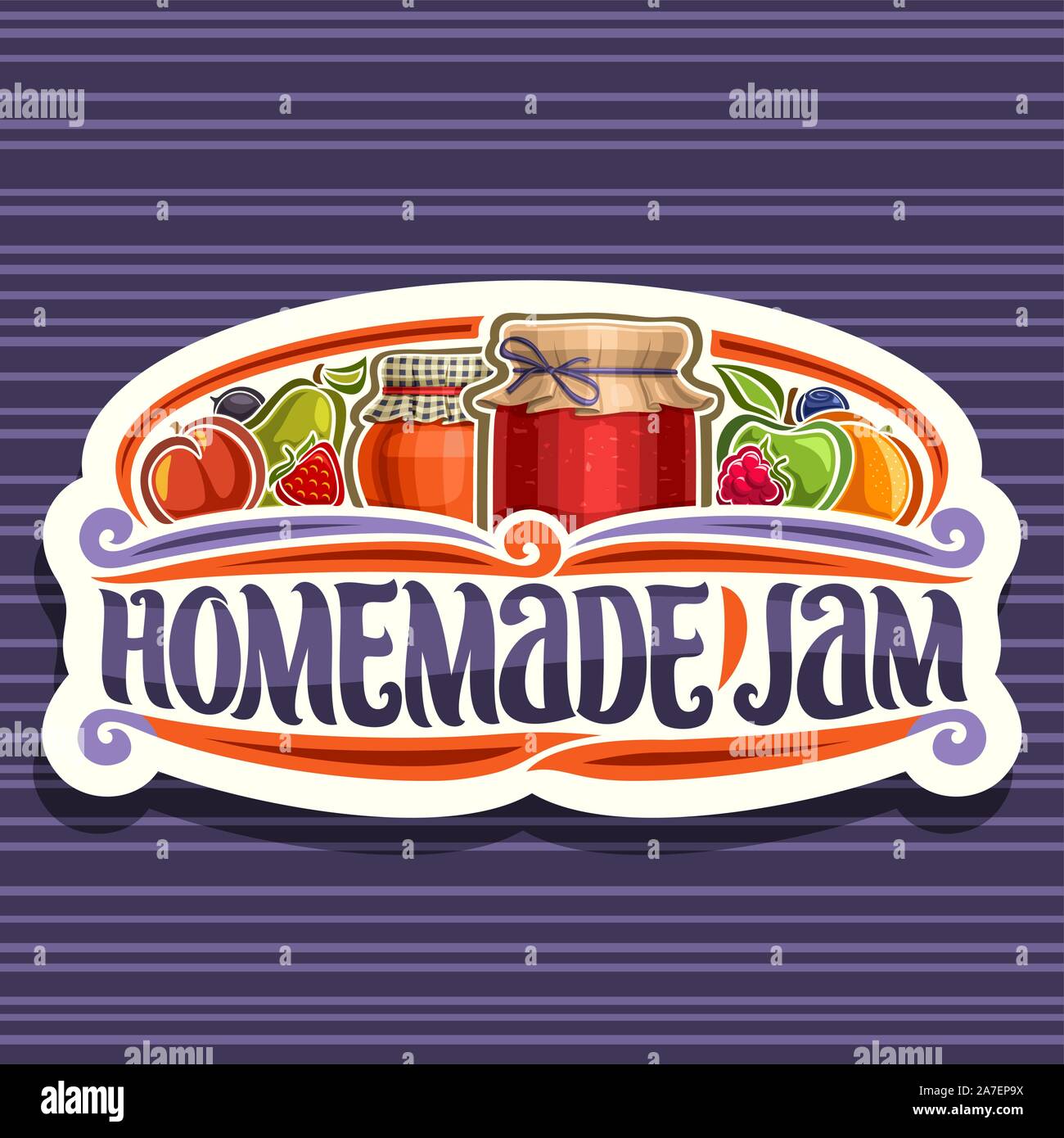 Vector logo for Homemade Jam, cut paper retro signage with 2 home made ...