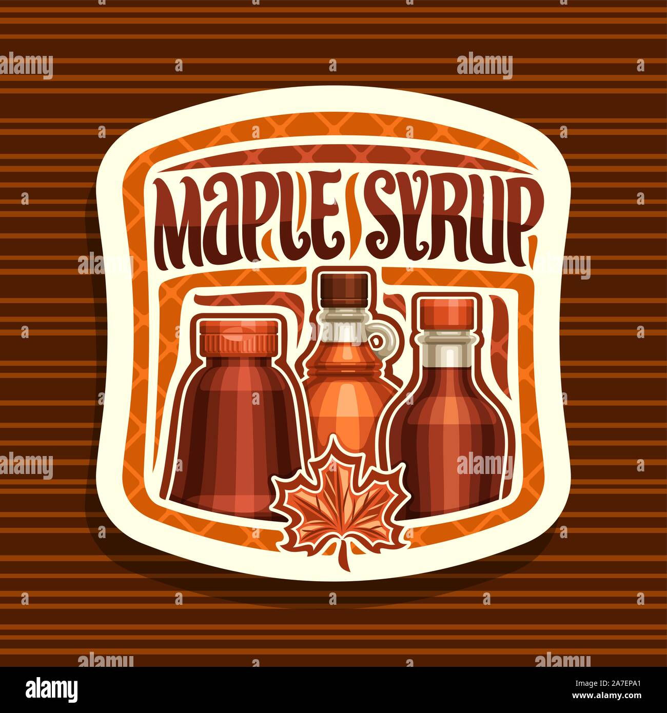 Vector logo for Maple Syrup, white square sticker with 3 different ...