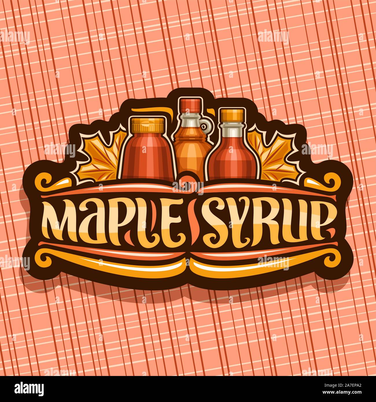 Vector logo for Maple Syrup, dark vintage tag with 3 different bottles ...