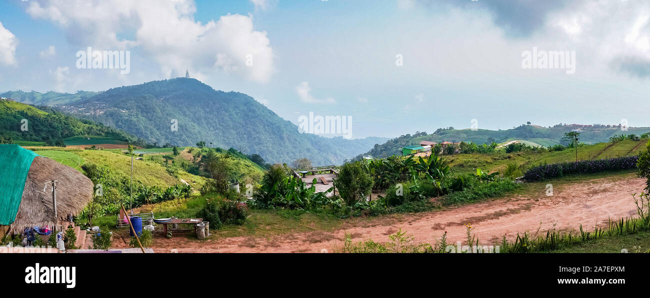Panorama high view beautiful nature landscape of the mountain sky and ...