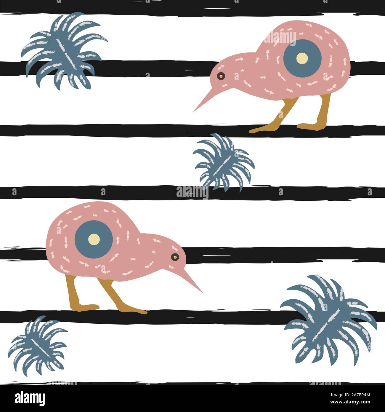 Kiwi Bird Seamless pattern with black stripes and dots. Vector ...