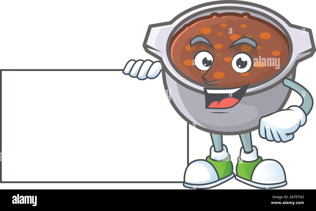 baked beans in bowl with grinning with board mascot Stock Vector Image ...