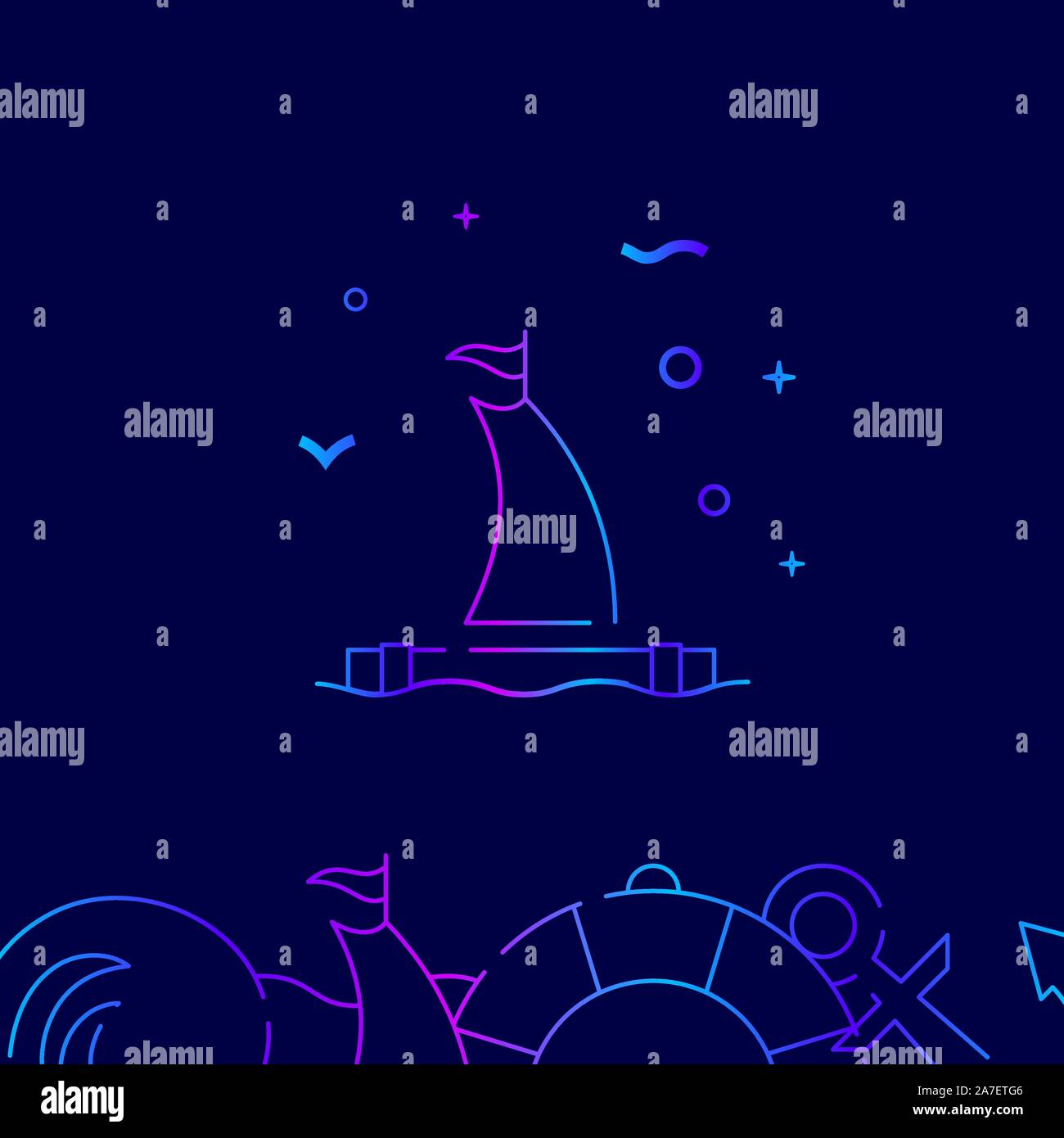 Sailing raft vector gradient line icon, illustration, symbol or ...