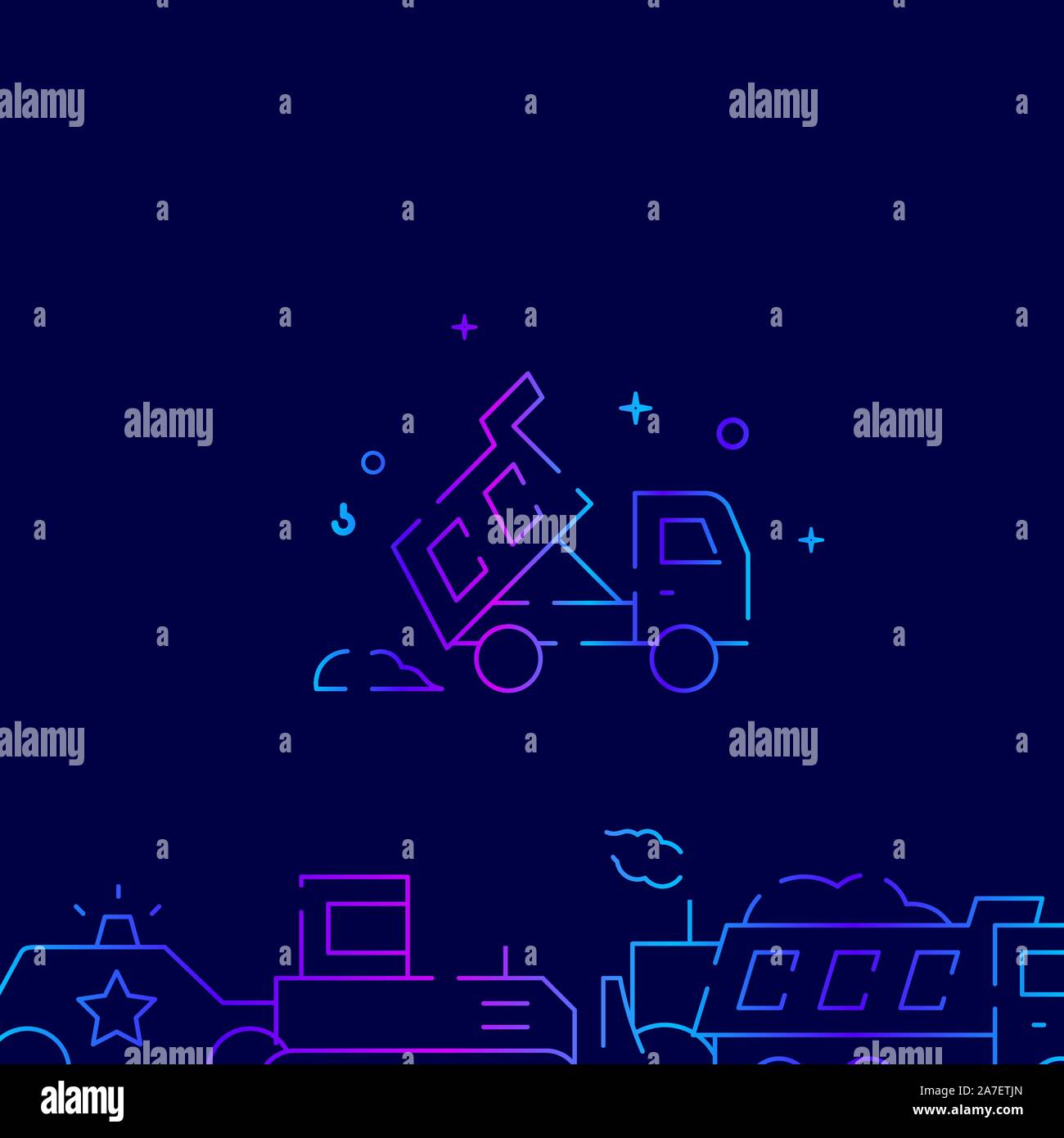 Dump truck dumps pile of sand or dirt vector gradient line icon ...