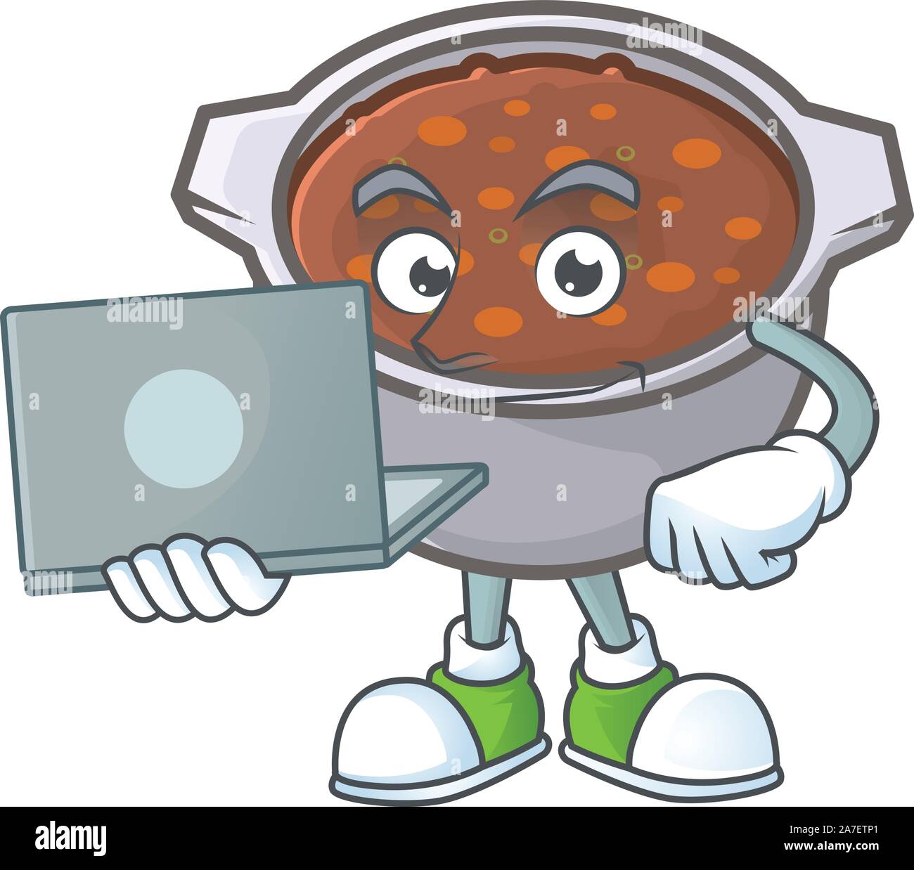 baked beans in bowl with bring laptop mascot Stock Vector Image & Art ...