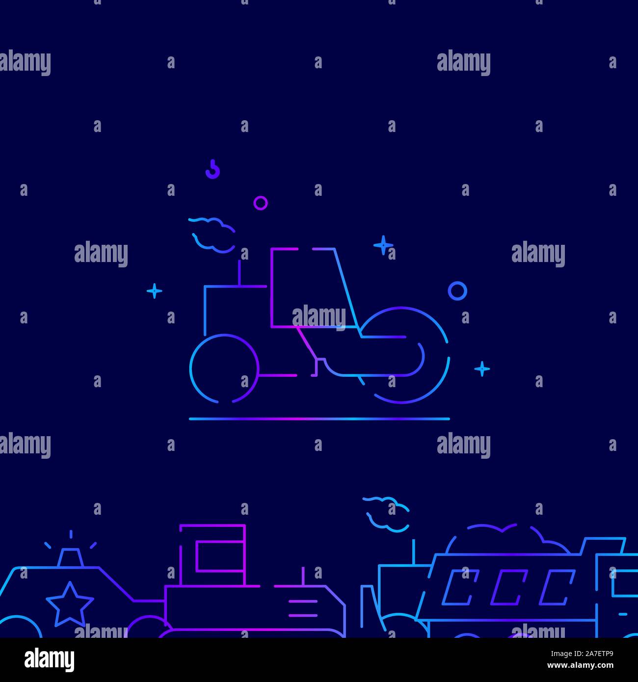 Asphalt compactor or roller vector gradient line icon, illustration ...