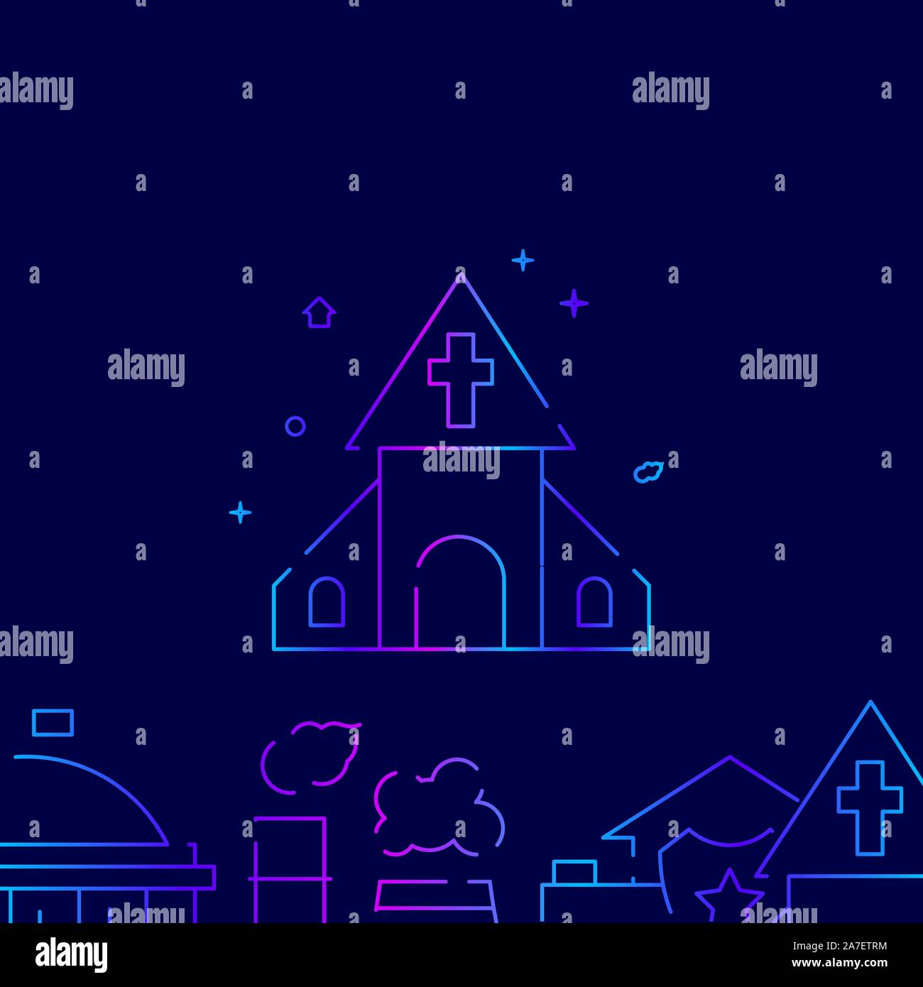 Village church vector gradient line icon, illustration, symbol or ...