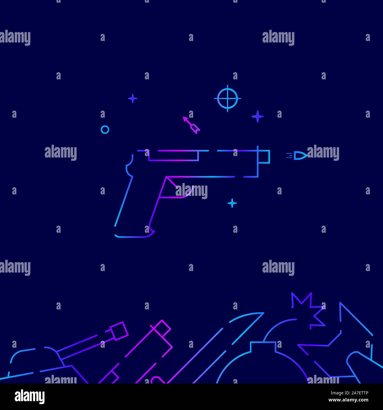 Gun, pistol, handgun vector gradient line icon, illustration, symbol or ...