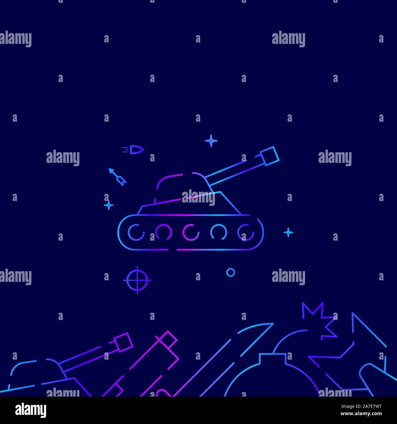 Military tank vector gradient line icon, illustration, symbol or ...