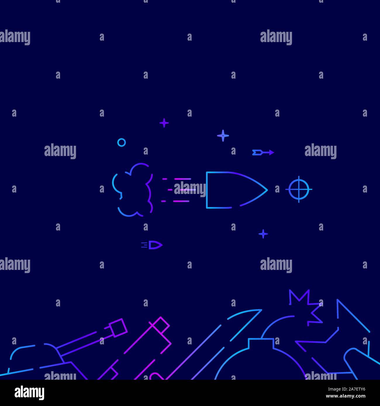 Flying bullet vector gradient line icon, illustration, symbol or ...