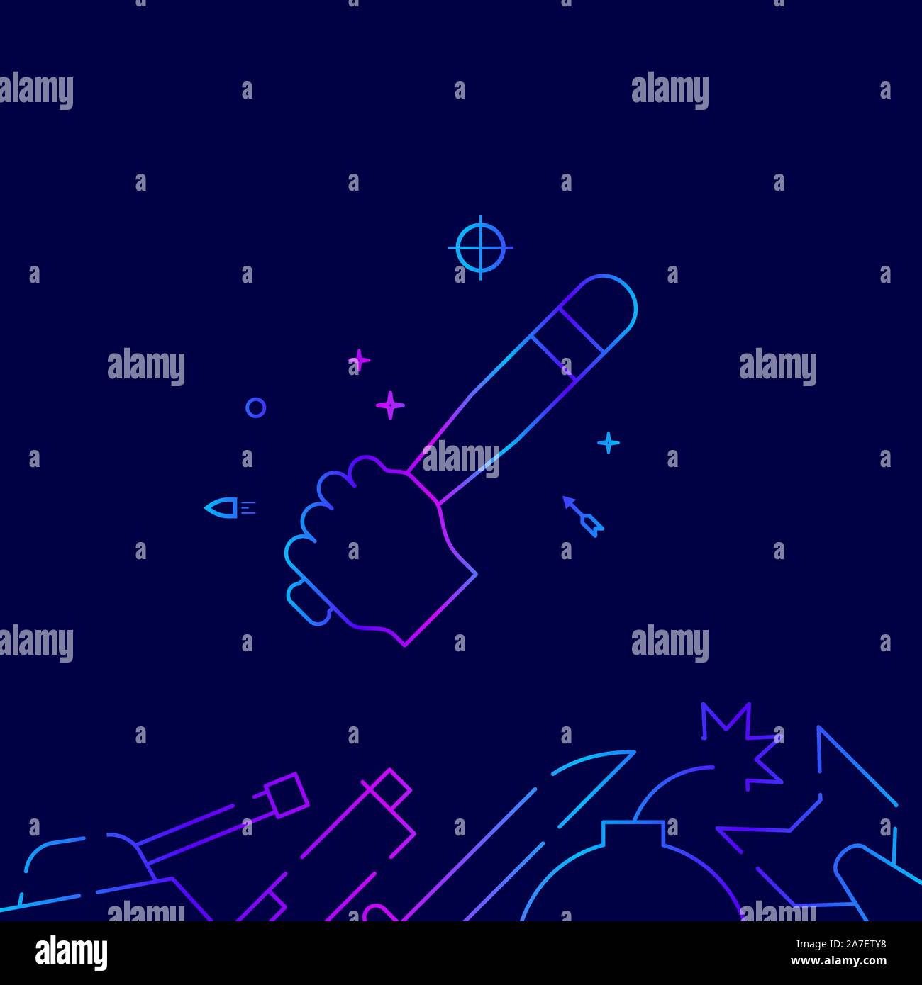 Baseball bat, baton in hand vector gradient line icon, illustration ...