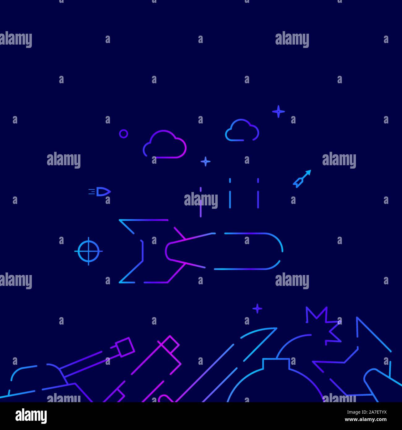 Falling bomb vector gradient line icon, illustration, symbol or ...