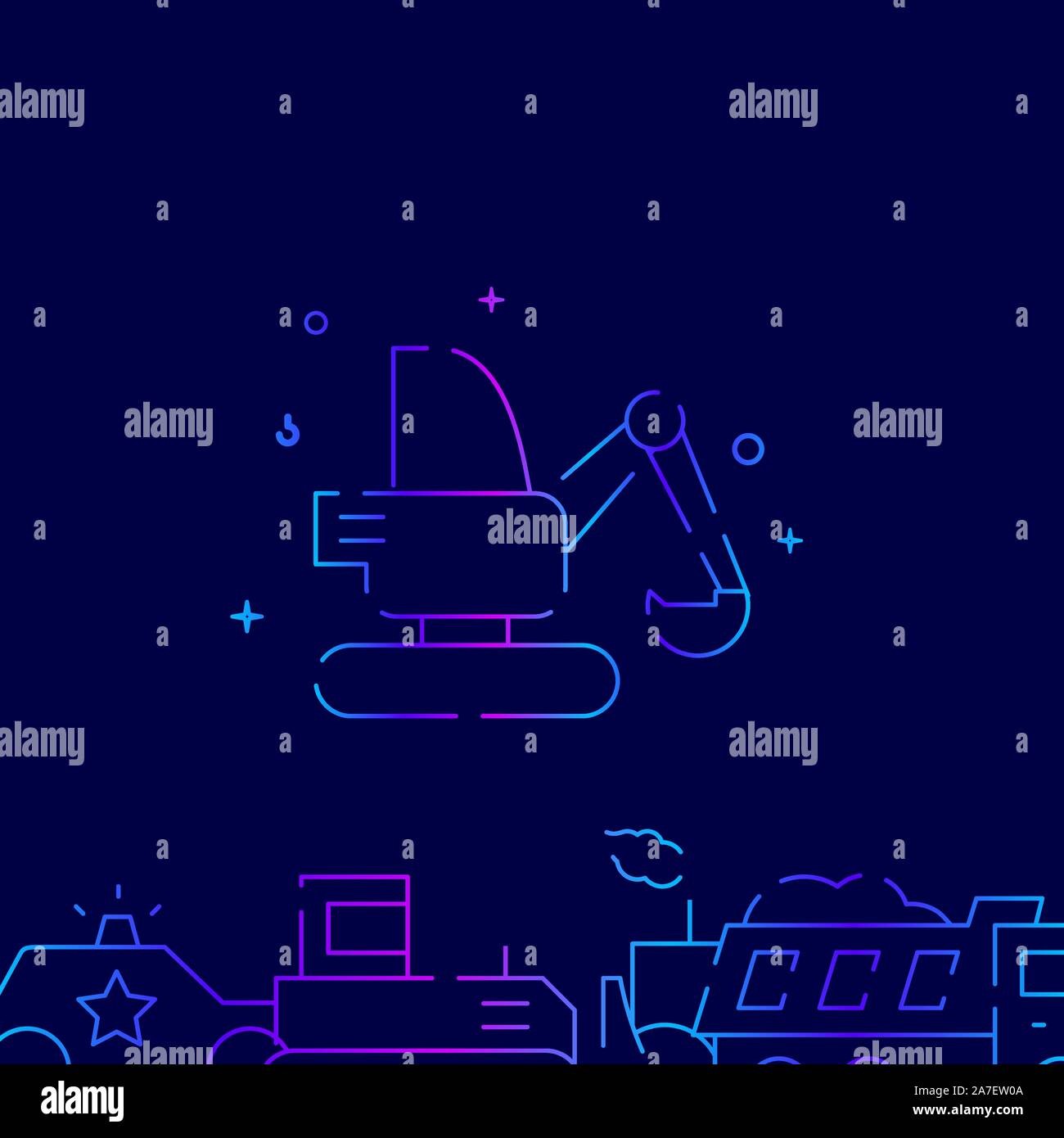 Excavator, digger vector gradient line icon, illustration, symbol or ...