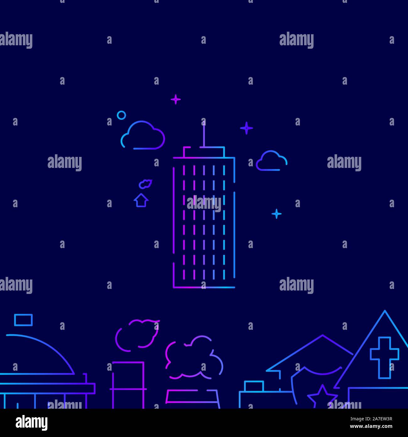 Skyscraper, high-riser vector gradient line icon, illustration, symbol or pictogram, sign. Dark ...