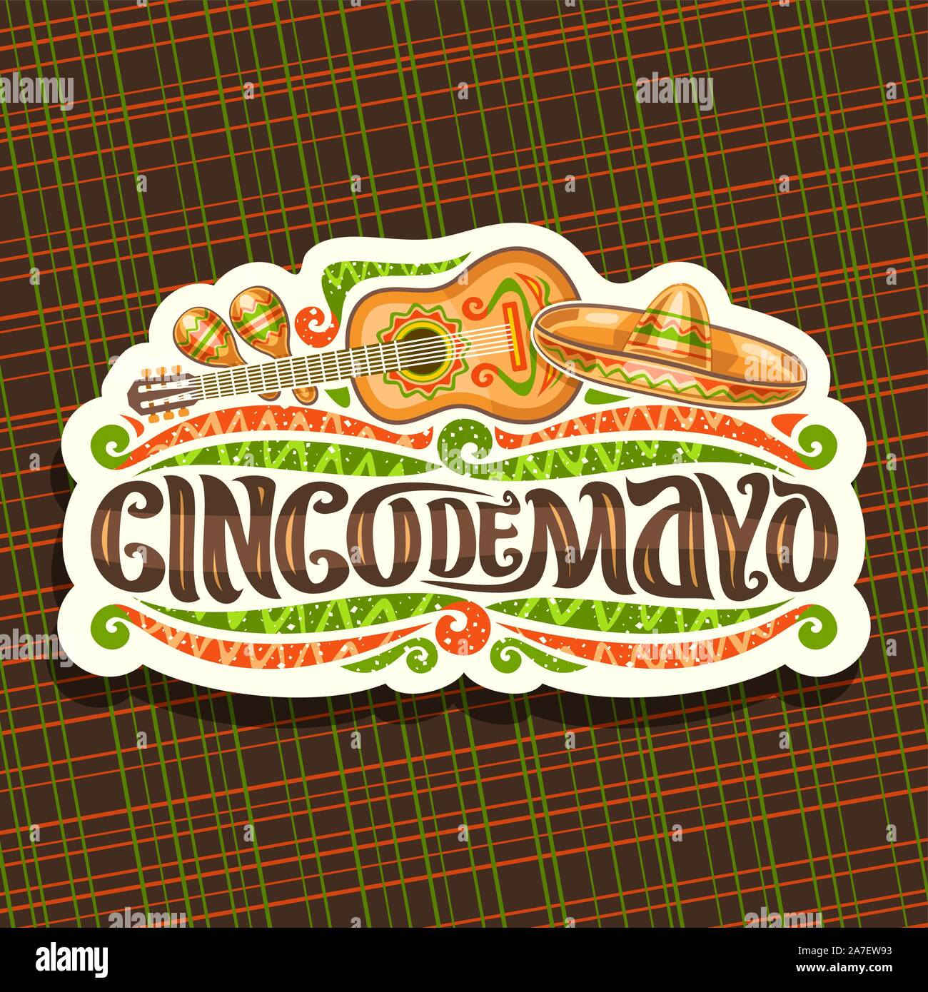 Vector logo for Cinco de Mayo holiday, cut paper tag with ethnic ...