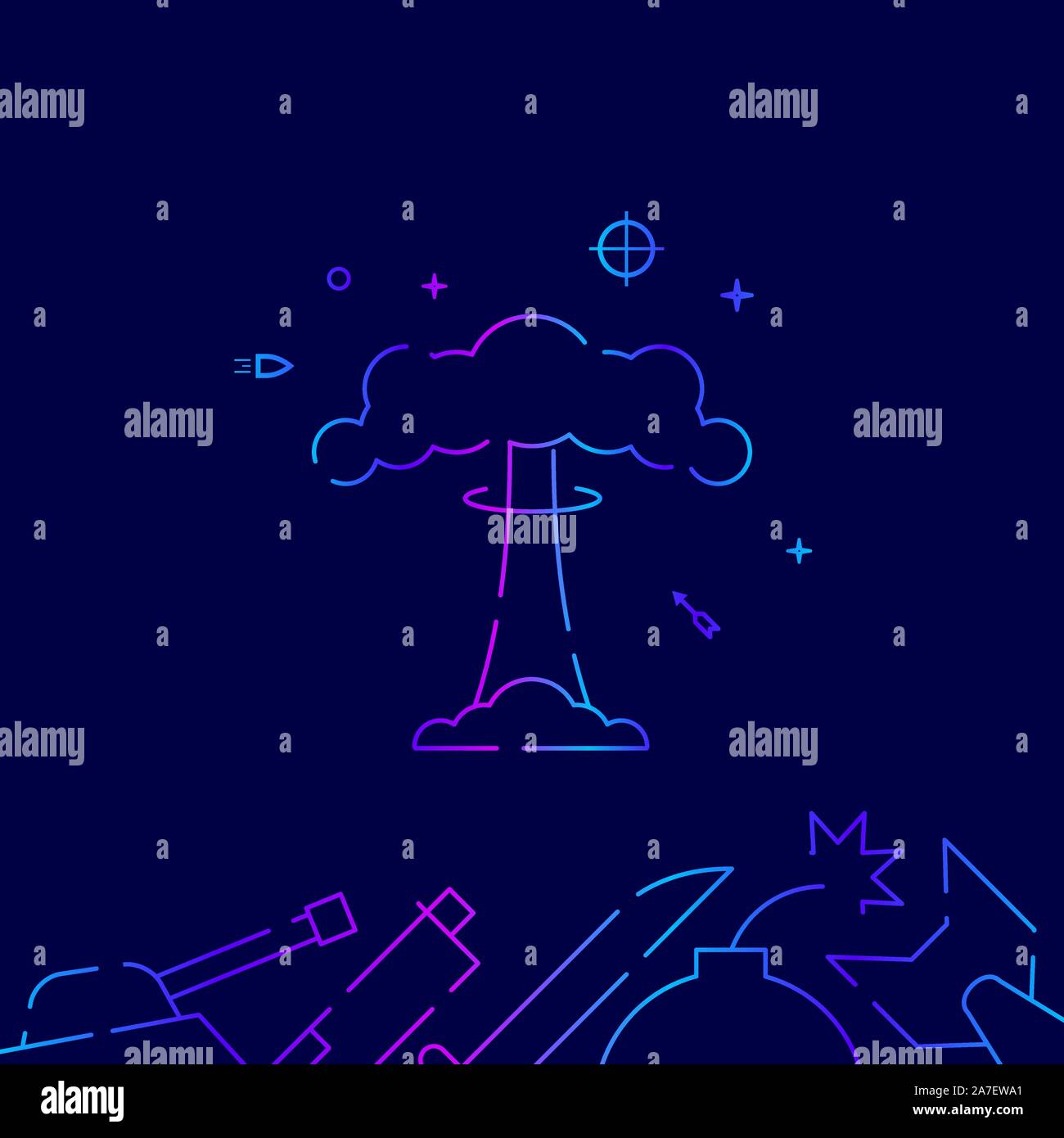 Nuclear explosion, mushroom cloud vector gradient line icon ...
