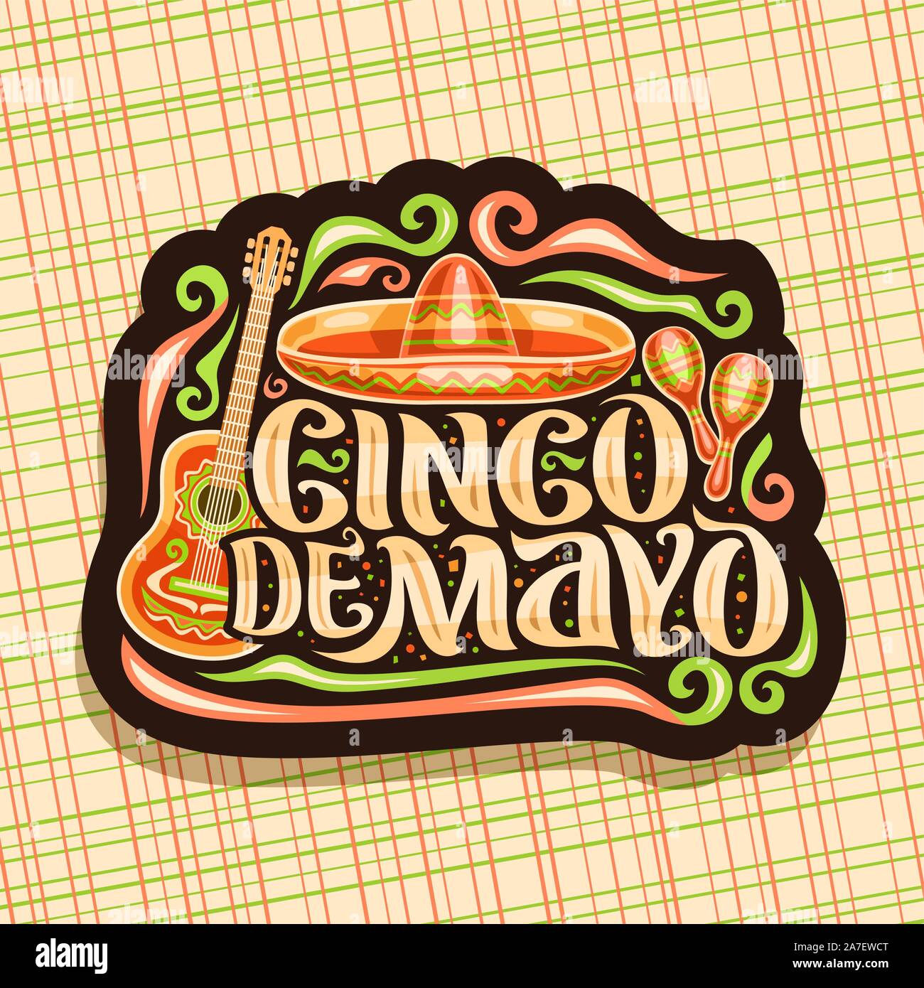 Vector logo for Cinco de Mayo holiday, dark tag with ethnic ornament ...