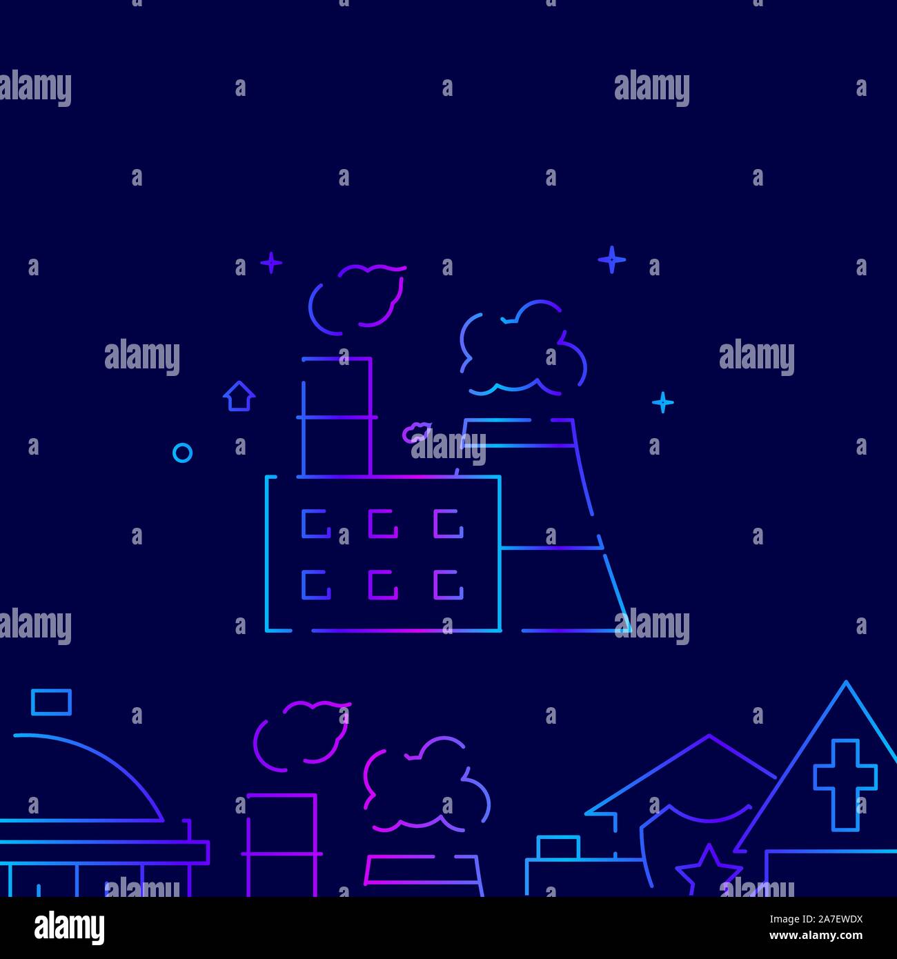 Combined heat and power plant vector gradient line icon, illustration ...