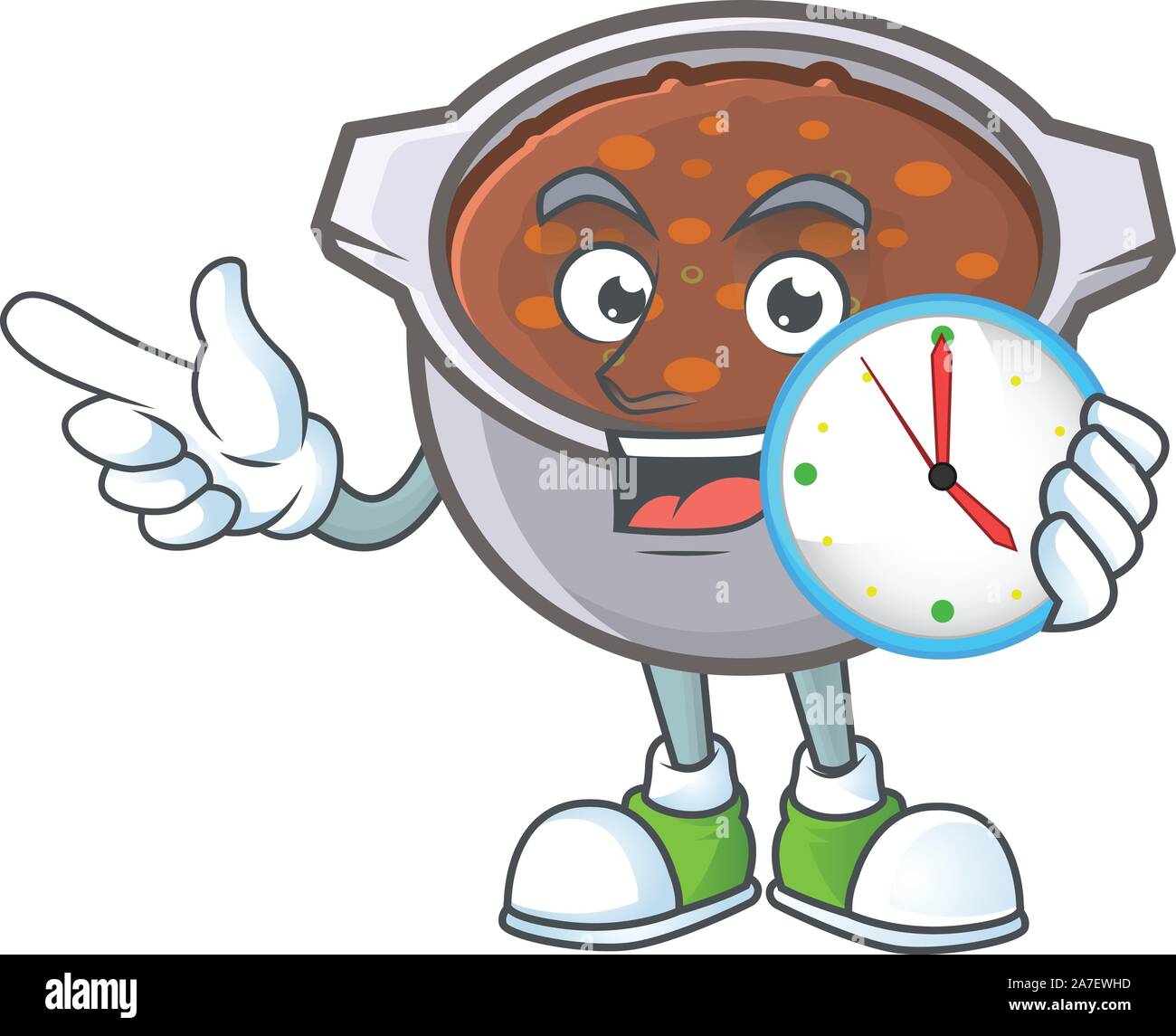 Dish Baked Beans With Cartoon With Bring Clock Mascot Stock Vector Image And Art Alamy