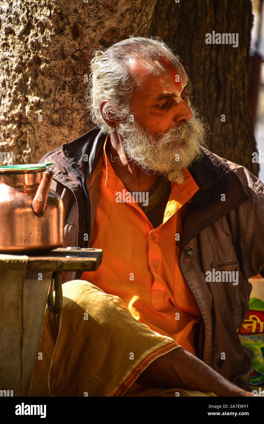 Indian Gentleman with Teapot and Tilaka, Jaipur, Rajasthan, India Stock ...