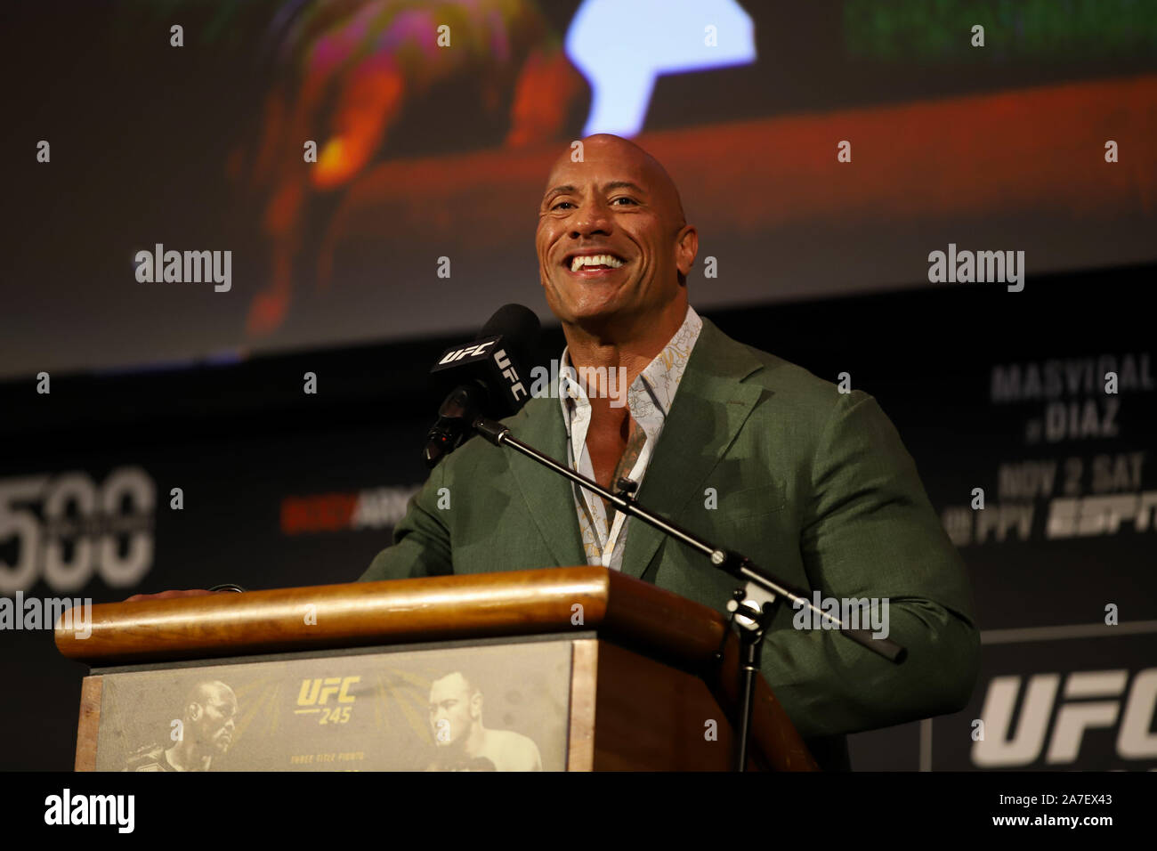 New York, New York, USA. 1st Nov, 2019. Actor and former fighter Dwayne ...