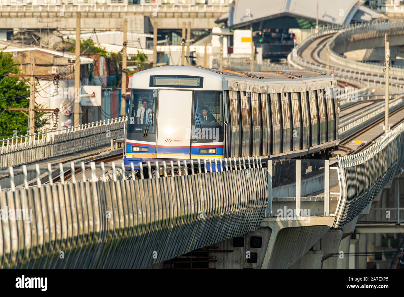BANGKOK, THAILAND - October 30, 2019 : BEM electric train extend its ...