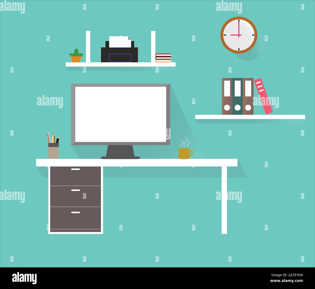 Computer desk icon on white background. flat style. Computer desk icon ...