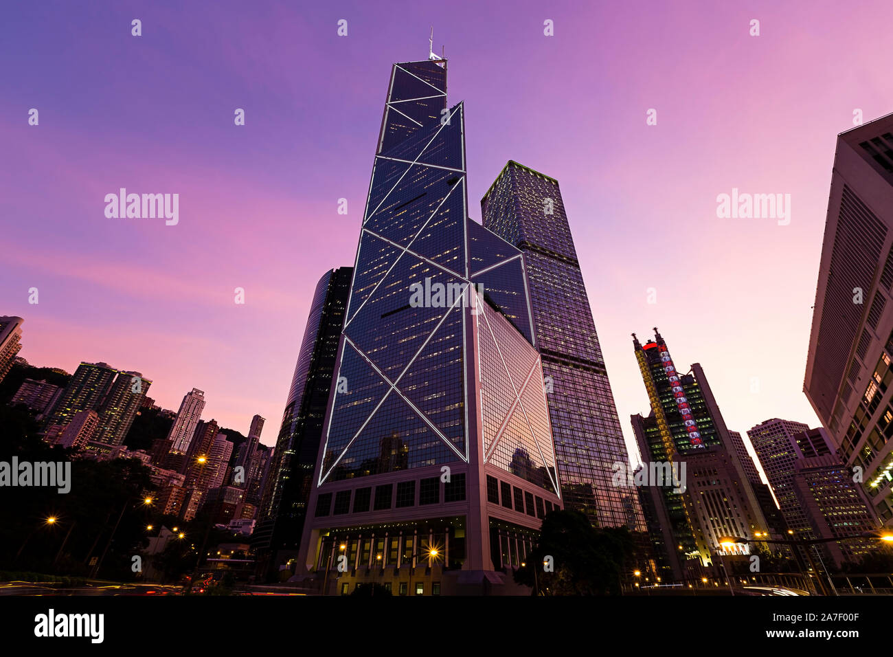 Modern skyscrapers shot with perspective at night Stock Photo - Alamy