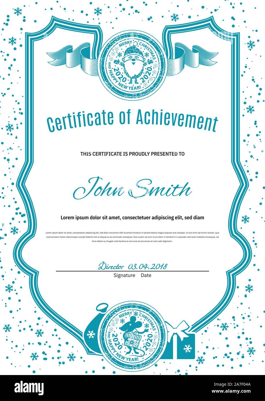 Christmas white certificate with Santa Claus and Rat. Winter frozen ...