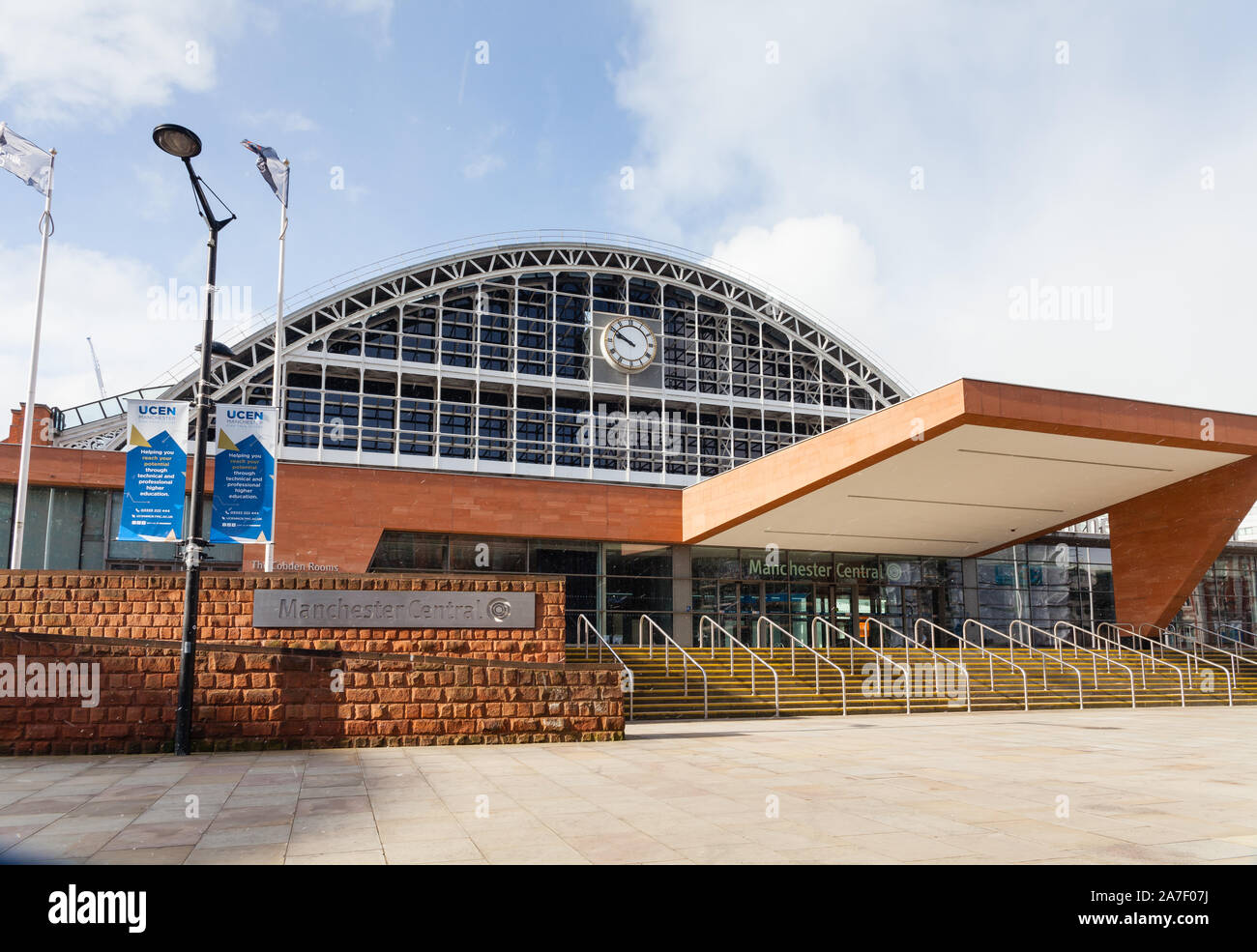 Manchester Central Convention Complex amid flurries of snow. The ...