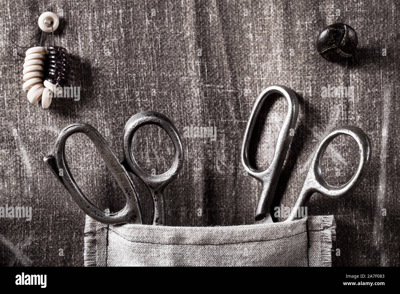 Vintage scissors in small pocket in tailor mat Stock Photo - Alamy