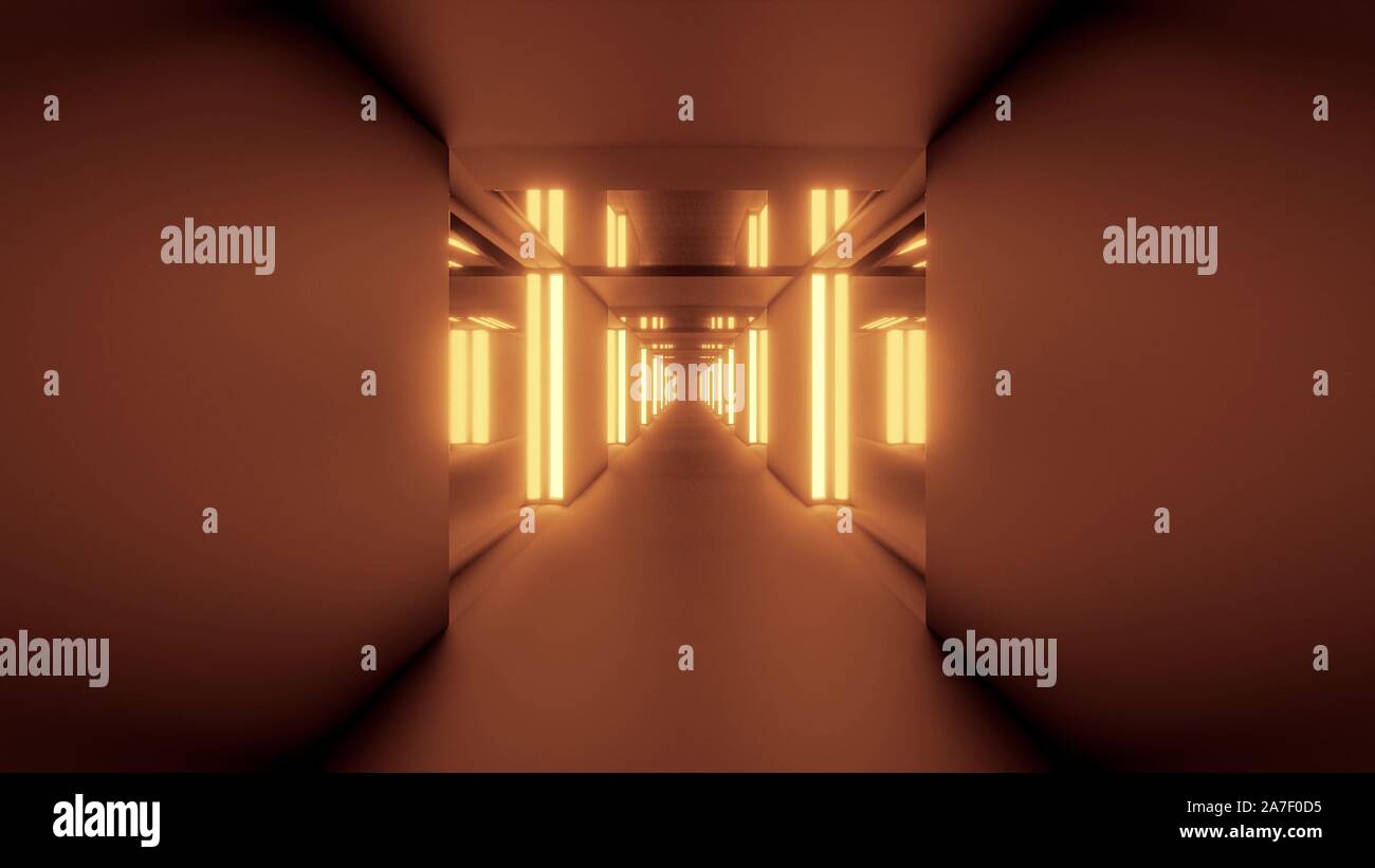 clean golden tunnel corridor with glass windows 3d illustration ...
