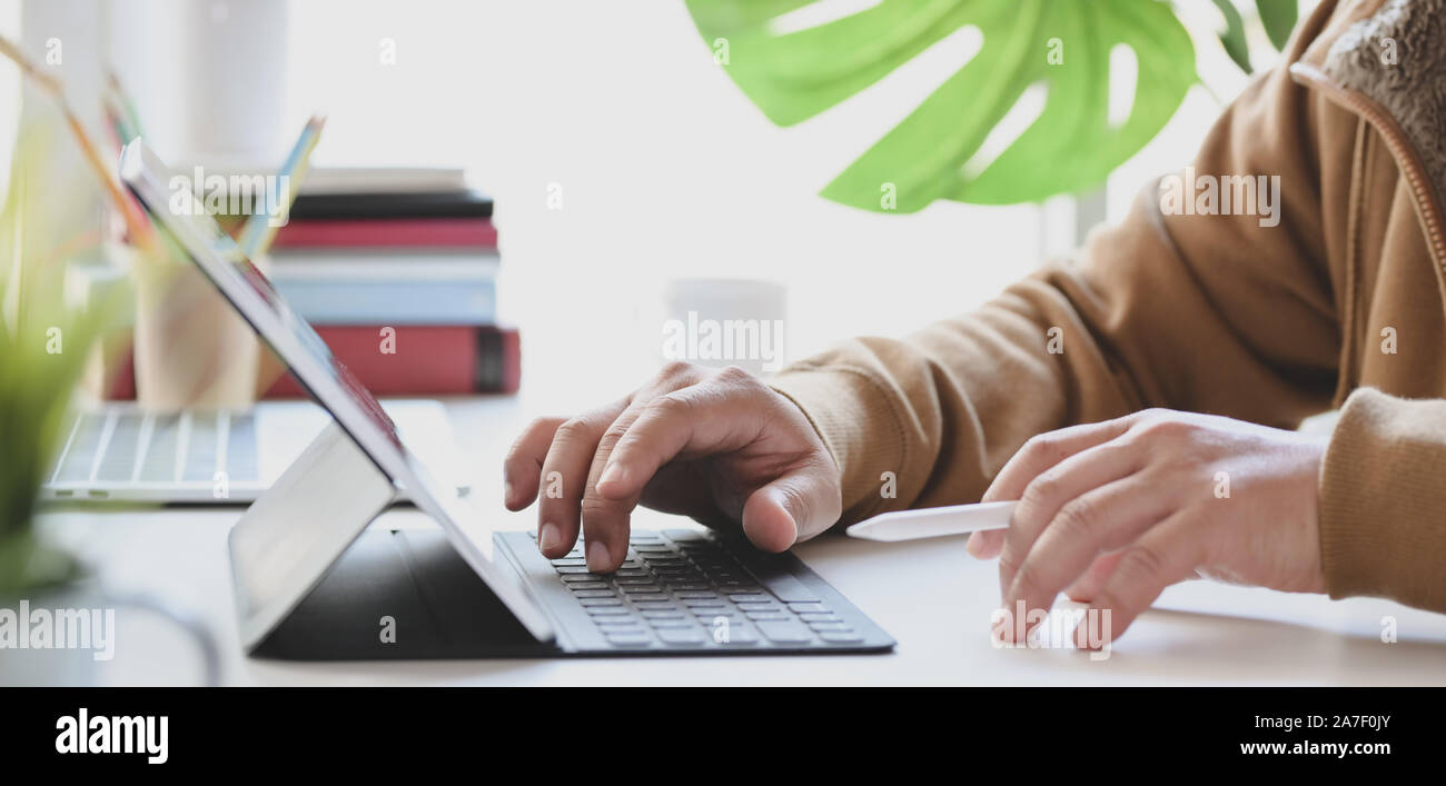 Overhead shot male freelancer hi-res stock photography and images - Alamy