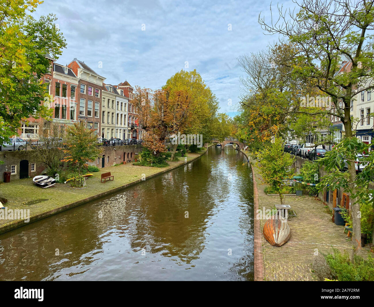 Traditional houses on the Oudegracht (Old Canal) in center of Utrecht ...