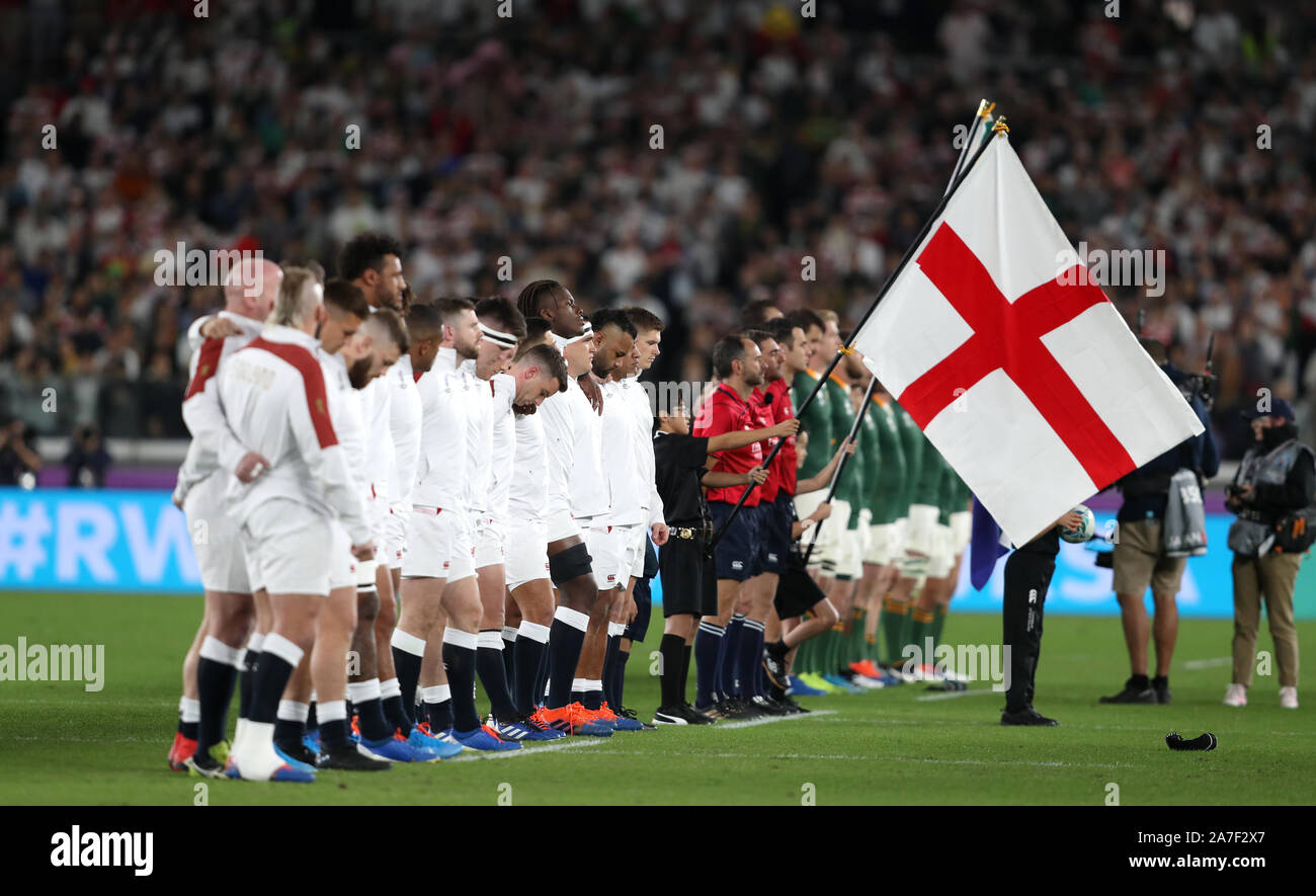 England line up during the national anthems during the 2019 Rugby World ...