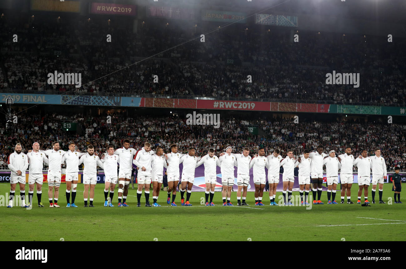England line up during the national anthems during the 2019 Rugby World ...