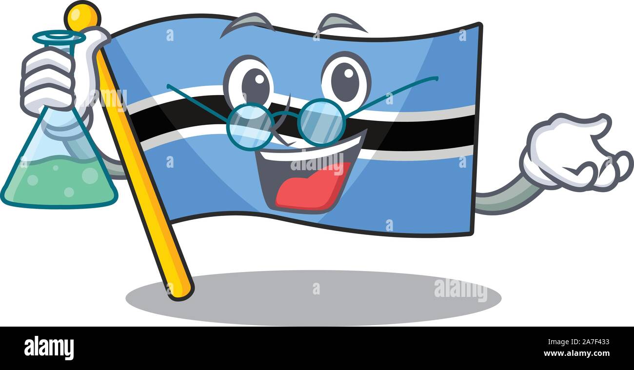 Flag botswana as a funny Professor cartoon character holding glass tube ...