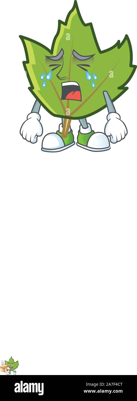 green autumn leaves with crying character on white background Stock ...