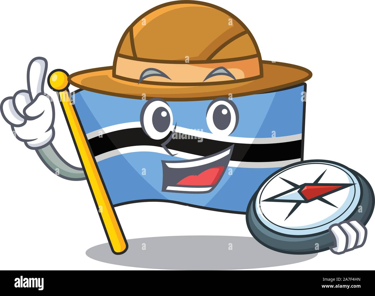 Explorer flag botswana cartoon character holding a compass Stock Vector ...