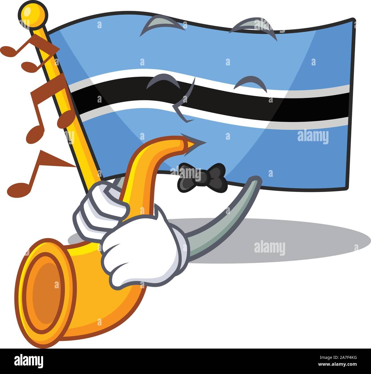 Supper cool flag botswana cartoon character performance with trumpet ...