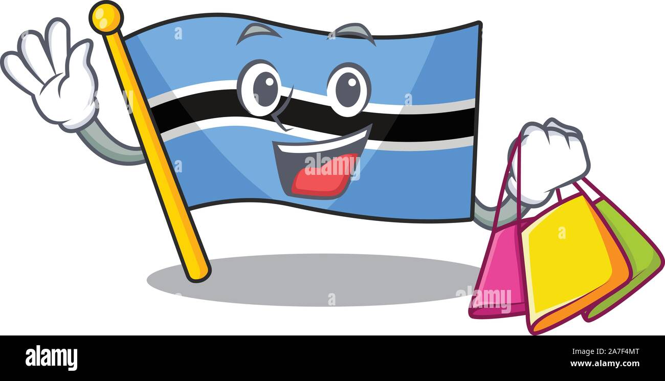 Cheerful flag botswana cartoon character waving and holding shopping ...
