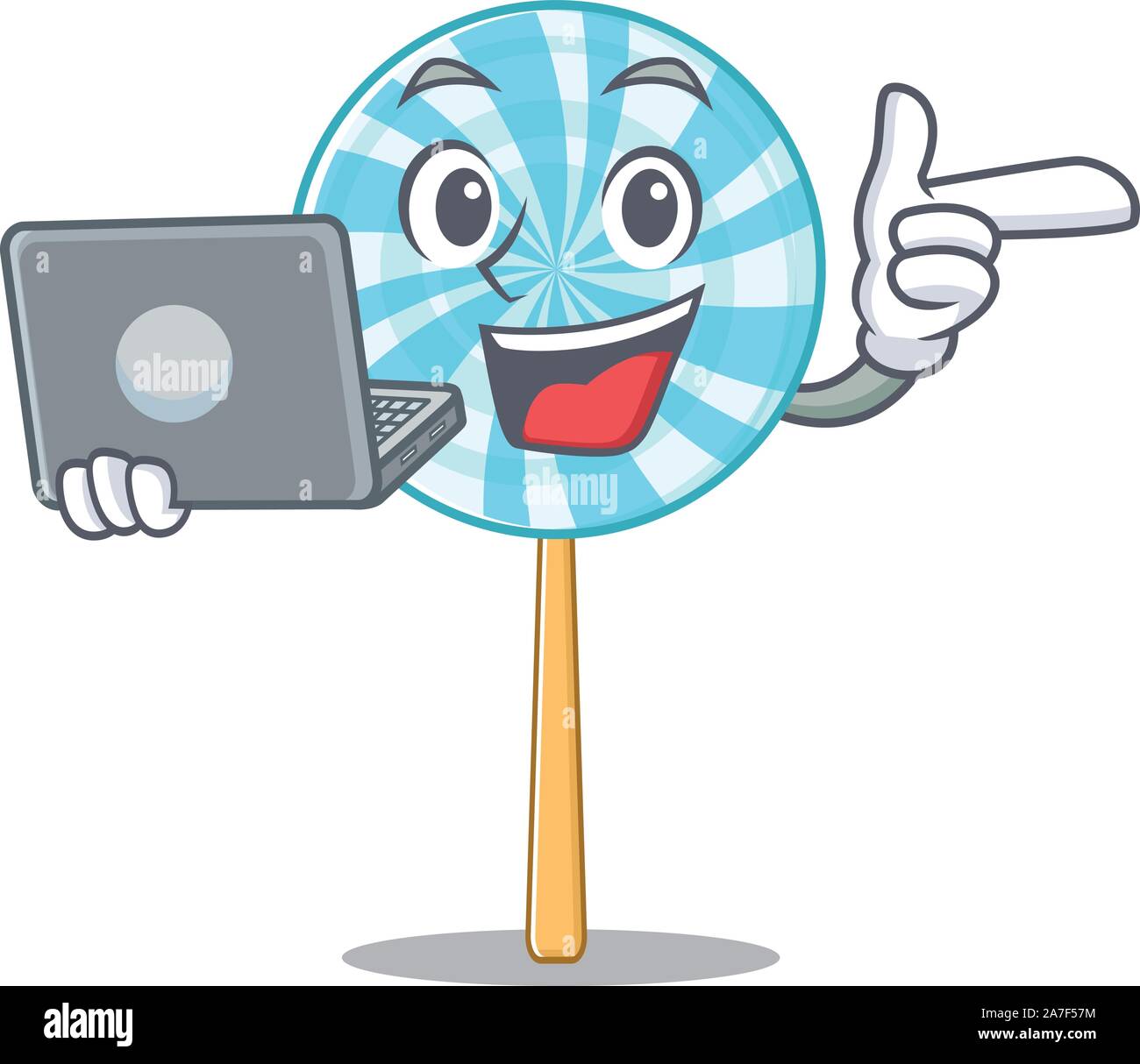 Happy smiling lollipop cartoon character working with laptop Stock ...