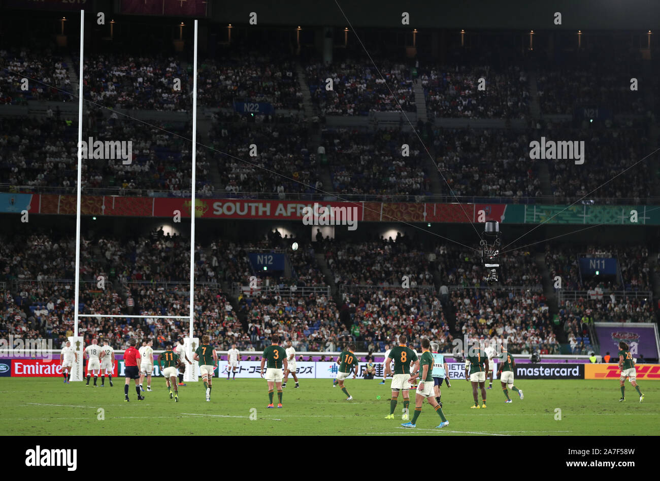 South Africa's Handre Pollard (number 10) kicks a penalty to make it 12 ...