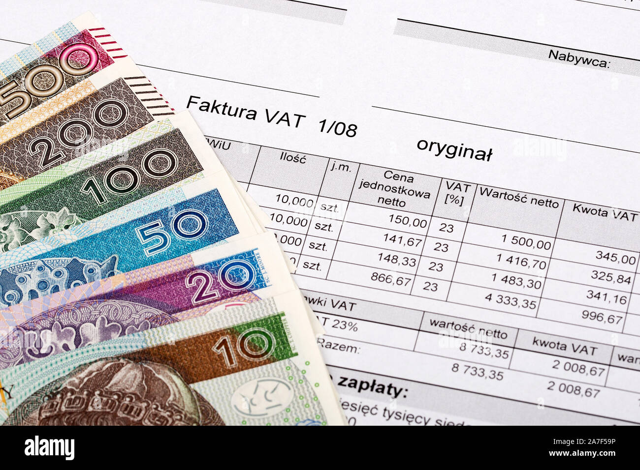 Polish VAT invoice with Polish Zloty Stock Photo - Alamy