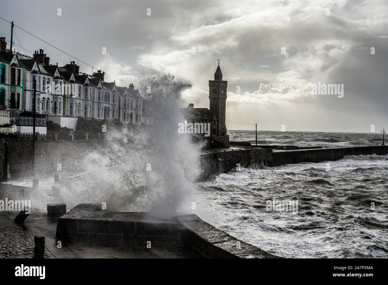 Porthleven clock tower storm hi-res stock photography and images - Alamy