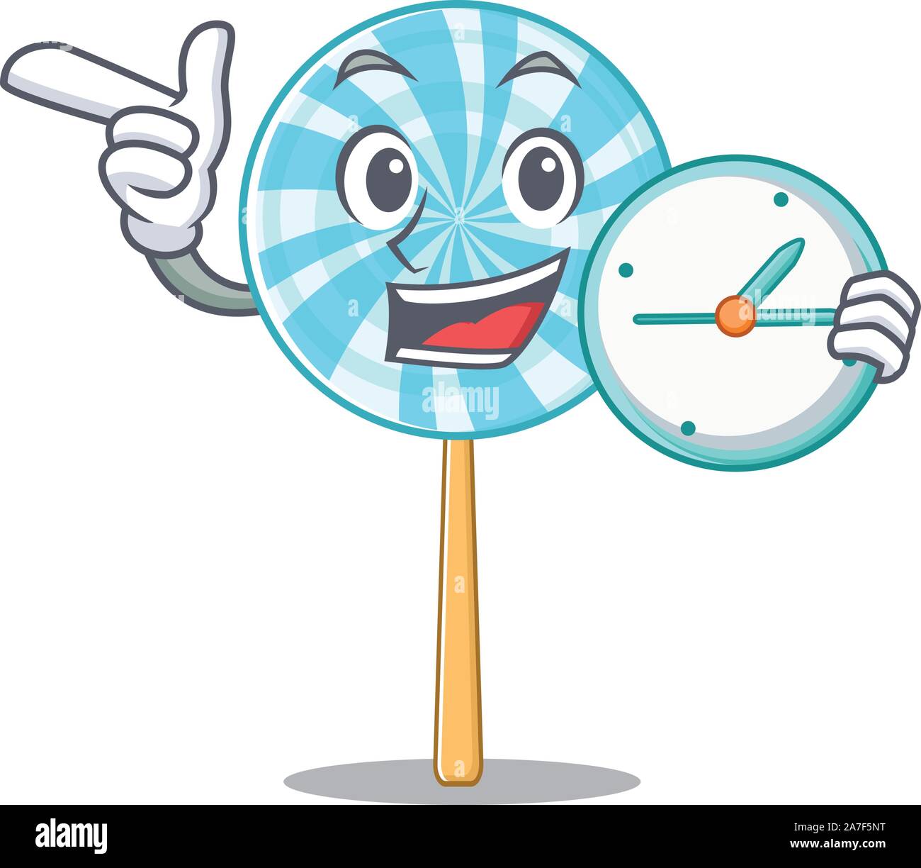 Smiling lollipop cartoon style vector illustration with clock Stock ...