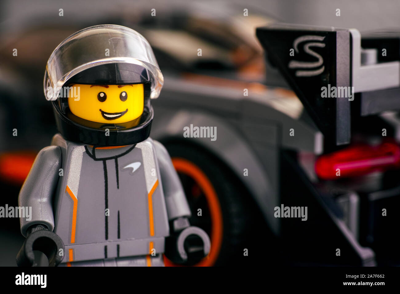 Tambov, Russian Federation - April 21, 2019 Lego McLaren Senna driver ...