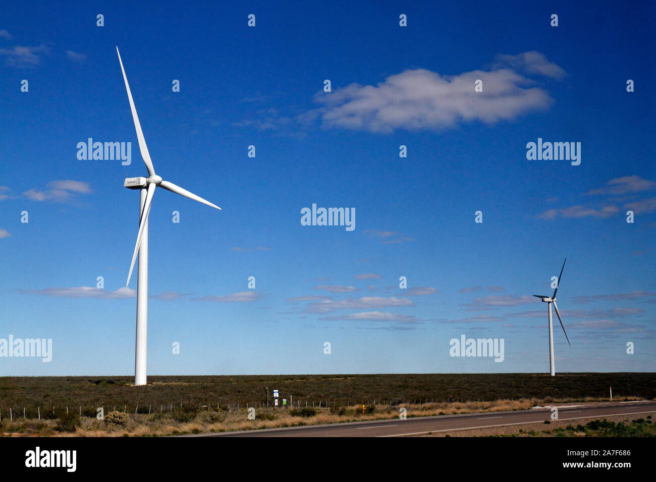 Windfarm with Alstom electricity generator windmills. Wind turbines ...